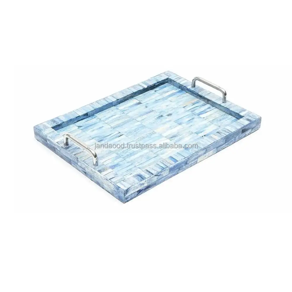 Latest New Design Bone Inlay Tray With Metal Handle Table Top Bone Tray ...
