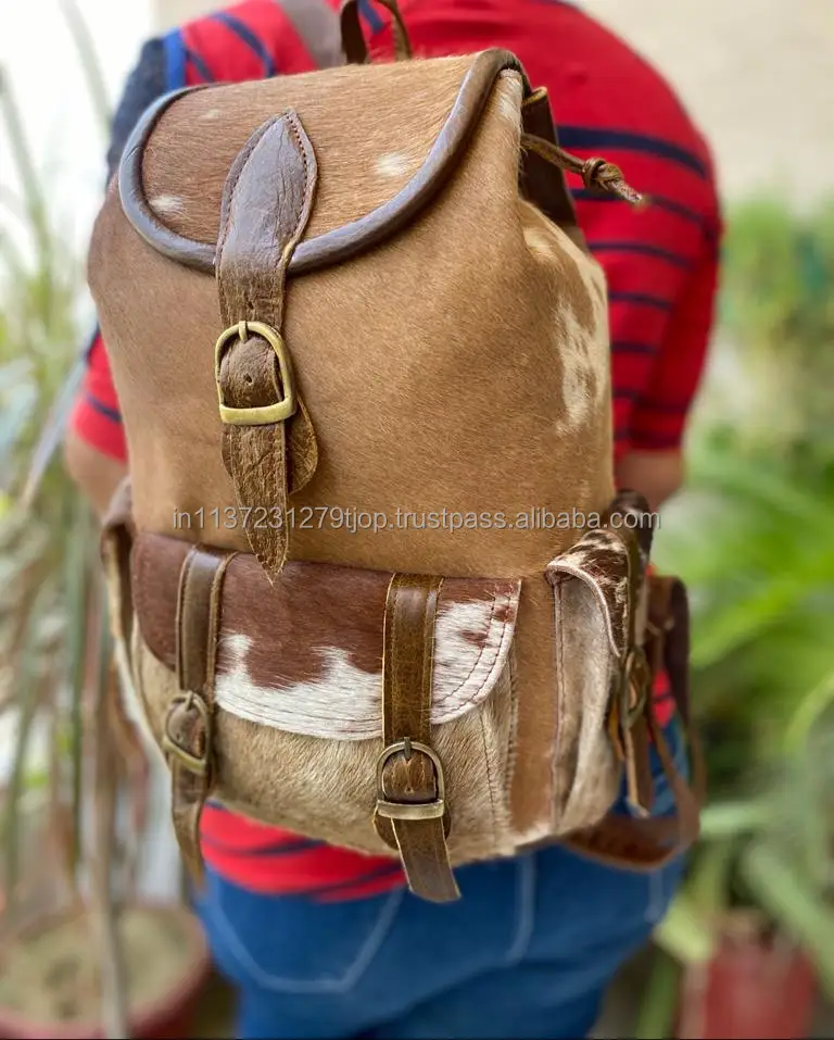 New Real Handmade Hair On Hide Fur Leather Backpack Retro Genuine ...