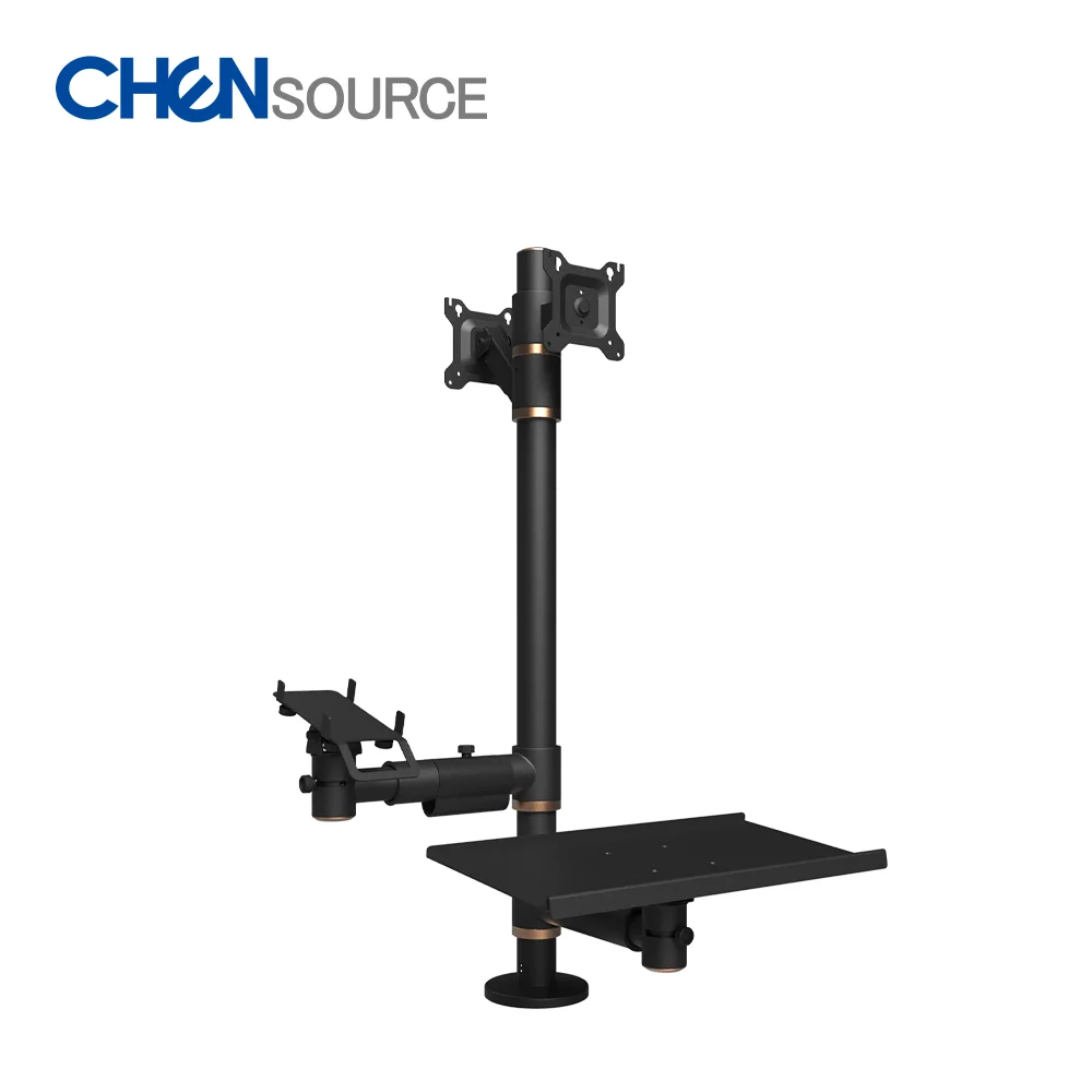 Commercial dual screen POS stand with POS terminal holder and keyboard ...