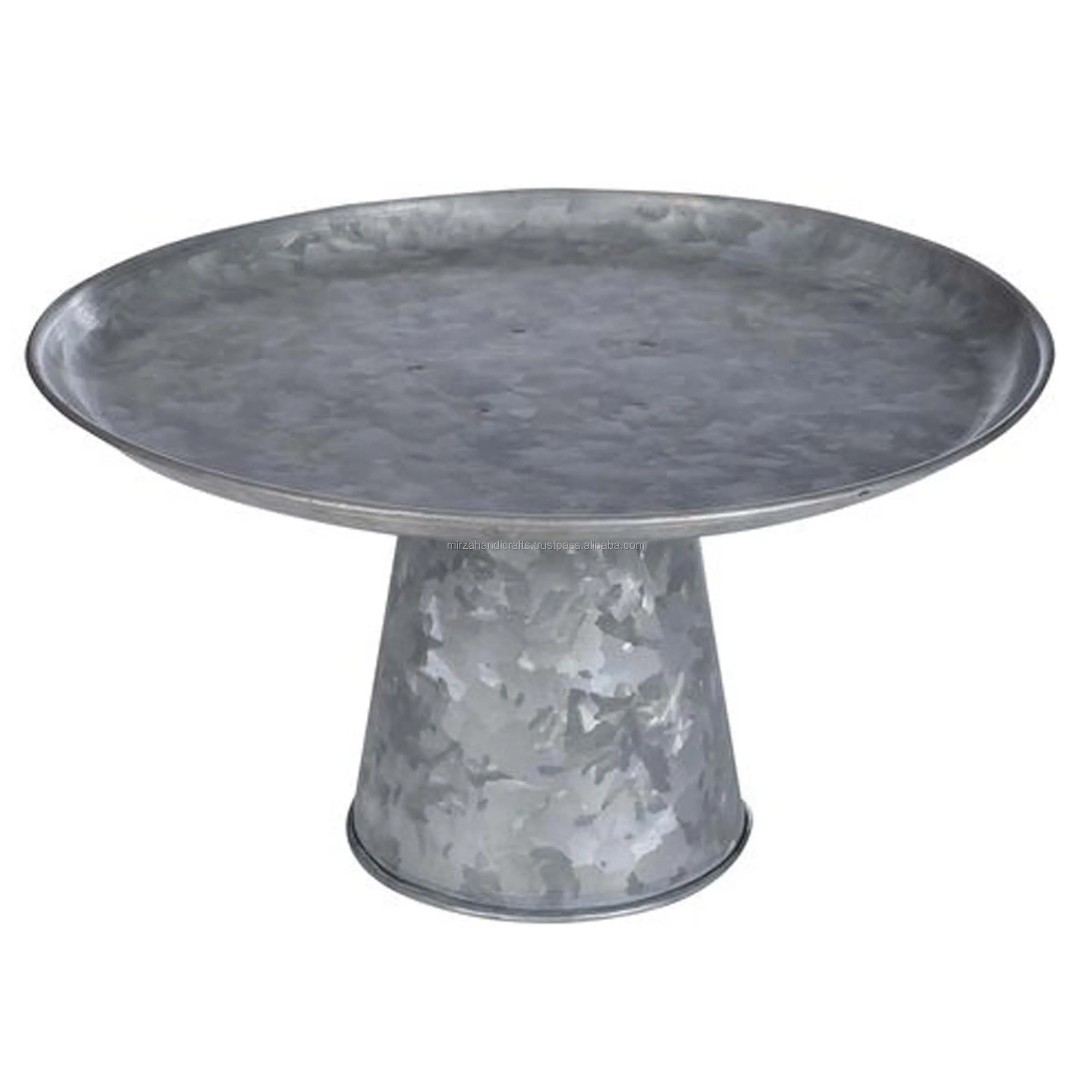 Galvanized Metal Steel Round Cake Stand with Glass Cloche Dome and Knob ...