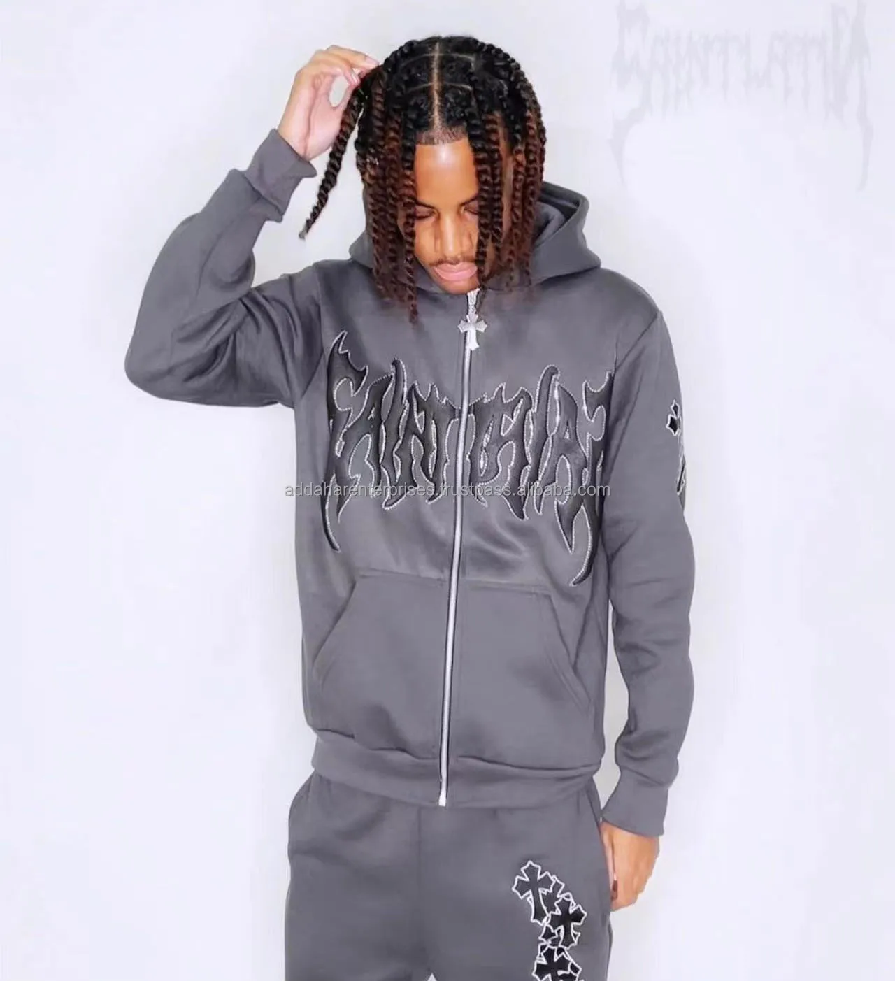 Men's Flared Sweatpants & Hoodie Set - Unisex Tracksuit with Rhinestone ...
