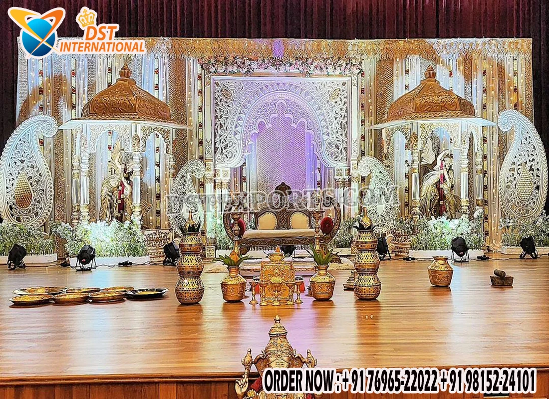 Grand Stage Setup for Sri Lankan Weddings Luxury White Gold Theme Stage ...