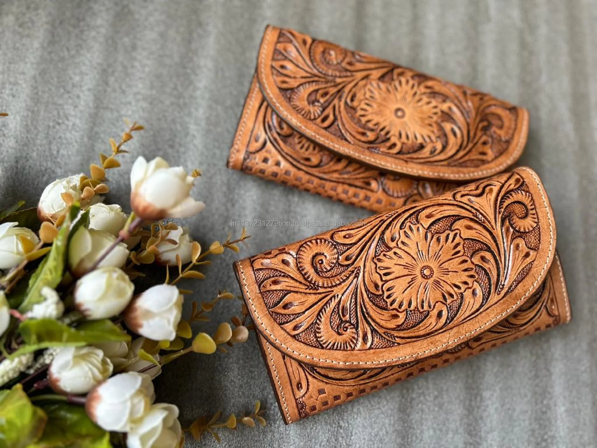 Western Style Embossed Floral Tooled Leather Clutch Women Designed ...