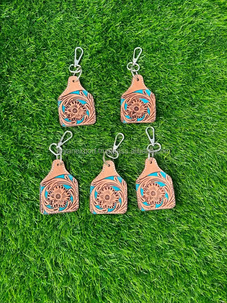 Hand Carved Tooled Leather Key Chains Cute Exotic Shape Leather Key ...