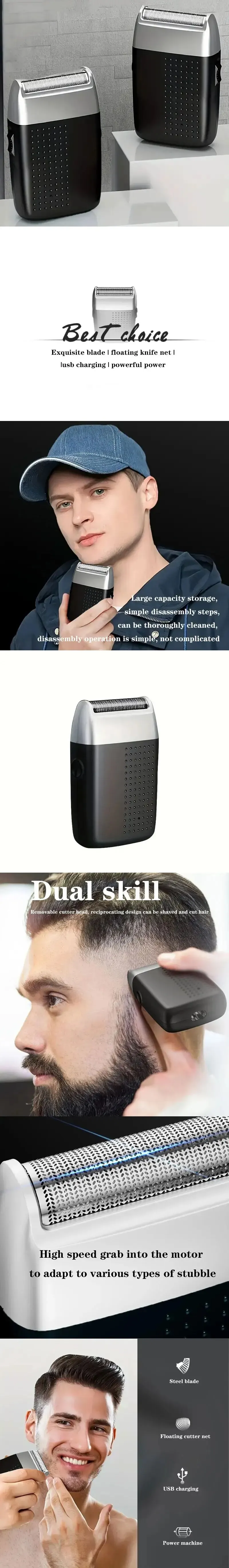 New Electric Reciprocating Shaver Single-blade Bald Head Magic Water ...