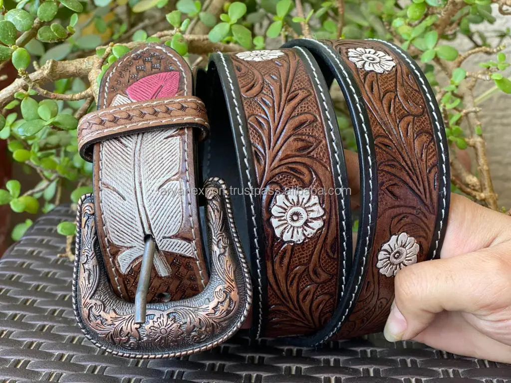 Western Style Hand Tooled Carving Belts Stylish Leather Belts For ...