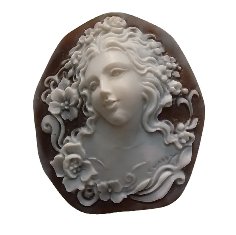 Flora With Rose Flowers Sardonyx Sea Shell Cameo From Torre Del Greco ...