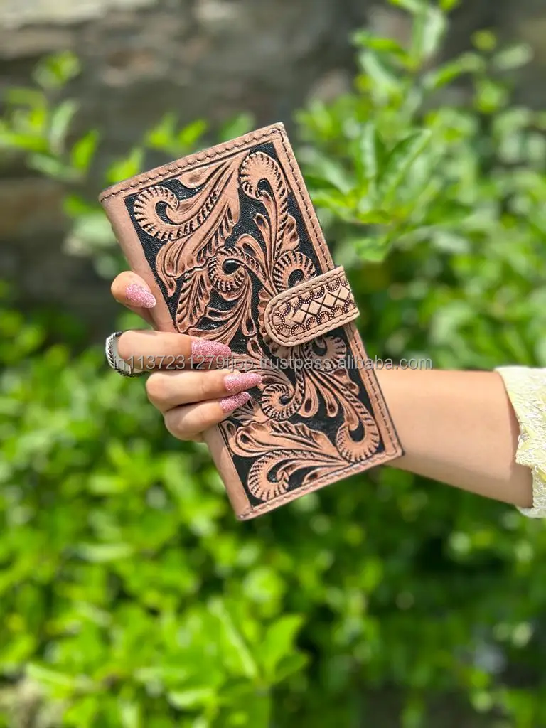 Western Style Embossed Floral Tooled Leather Clutch Women Designed ...