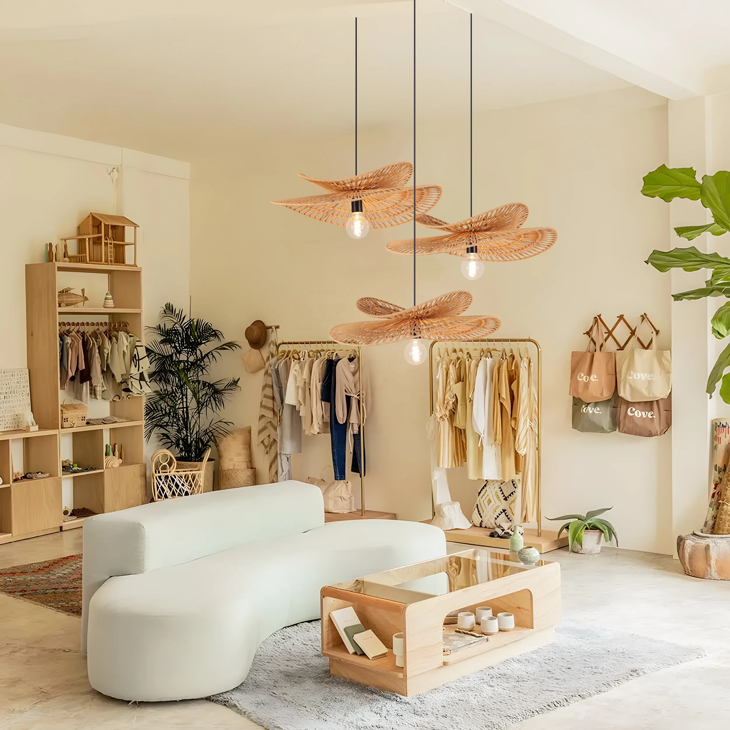 Indoor Decorative Modern Hemp Rope Ceiling Pendant Lamps Natural Color ...