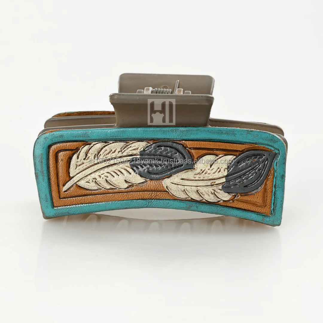 Western Design Cowhide Tooled Leather Claw Clip Hair Accessories ...