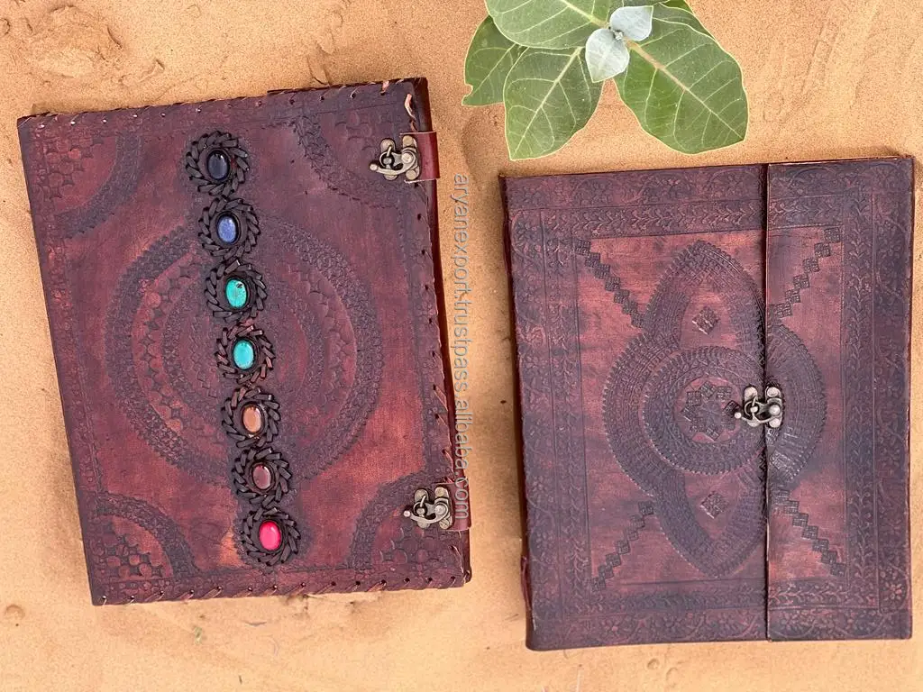 New Real Hand Tooled Leather Double Clasp Lock Journals With Semi ...