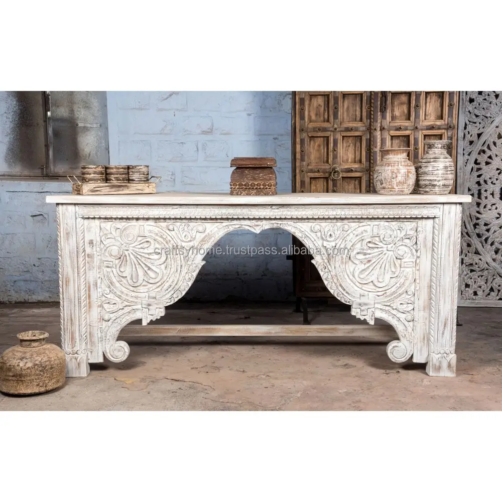 Handmade Indian Console Table - Rustic Finish & Natural Wood