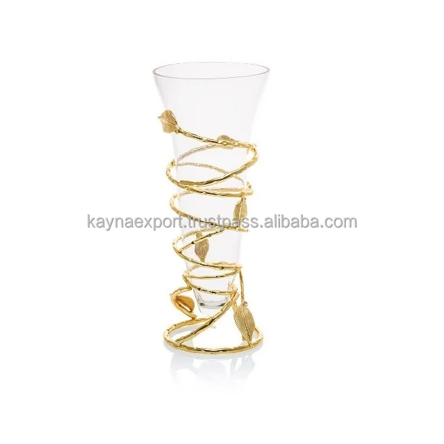 Luxury Decorative Gold Platted Metal Branch With Glass Flower Vase For ...