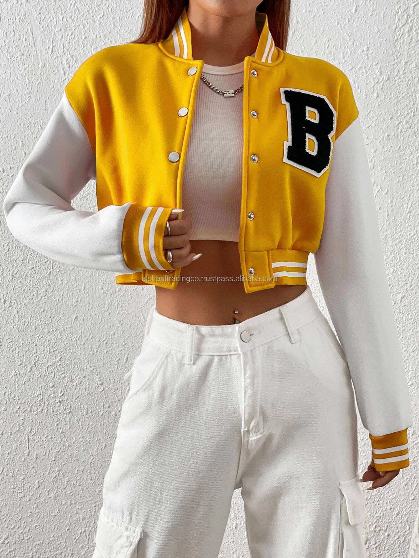 Letterman Jacket Crop Top Embroidered For Women Cold Weather Jacket ...