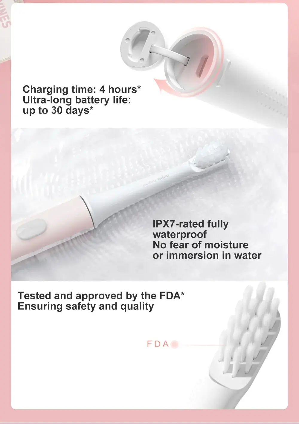 Xiaomi Mijia T100 Sonic Electric Toothbrush Mi Smart Waterproof Tooth ...