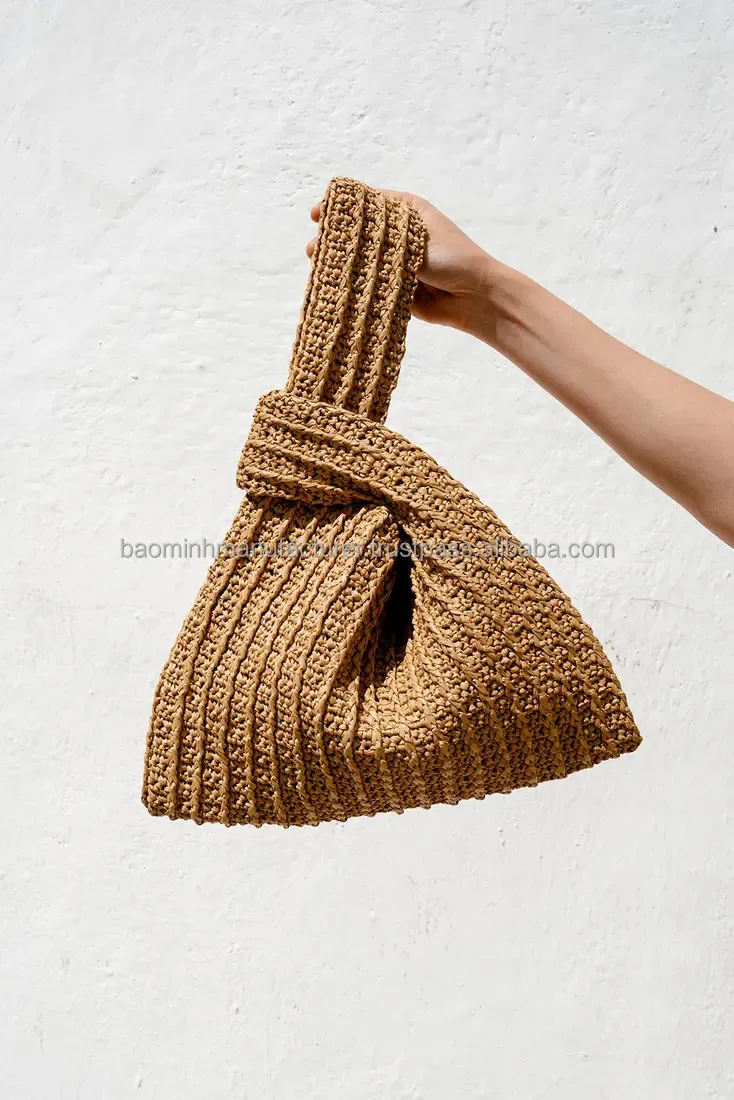 Vietnam Handicraft Black Straw Raffia Knot Bag - Bohemian Style