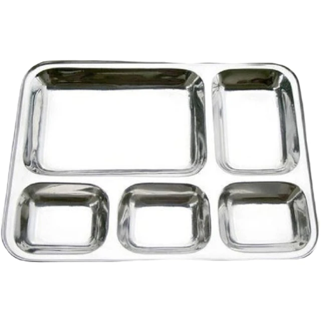 Bhojan Thali Plate Rectangular Steel Thali,5 Compartment Food Divided ...