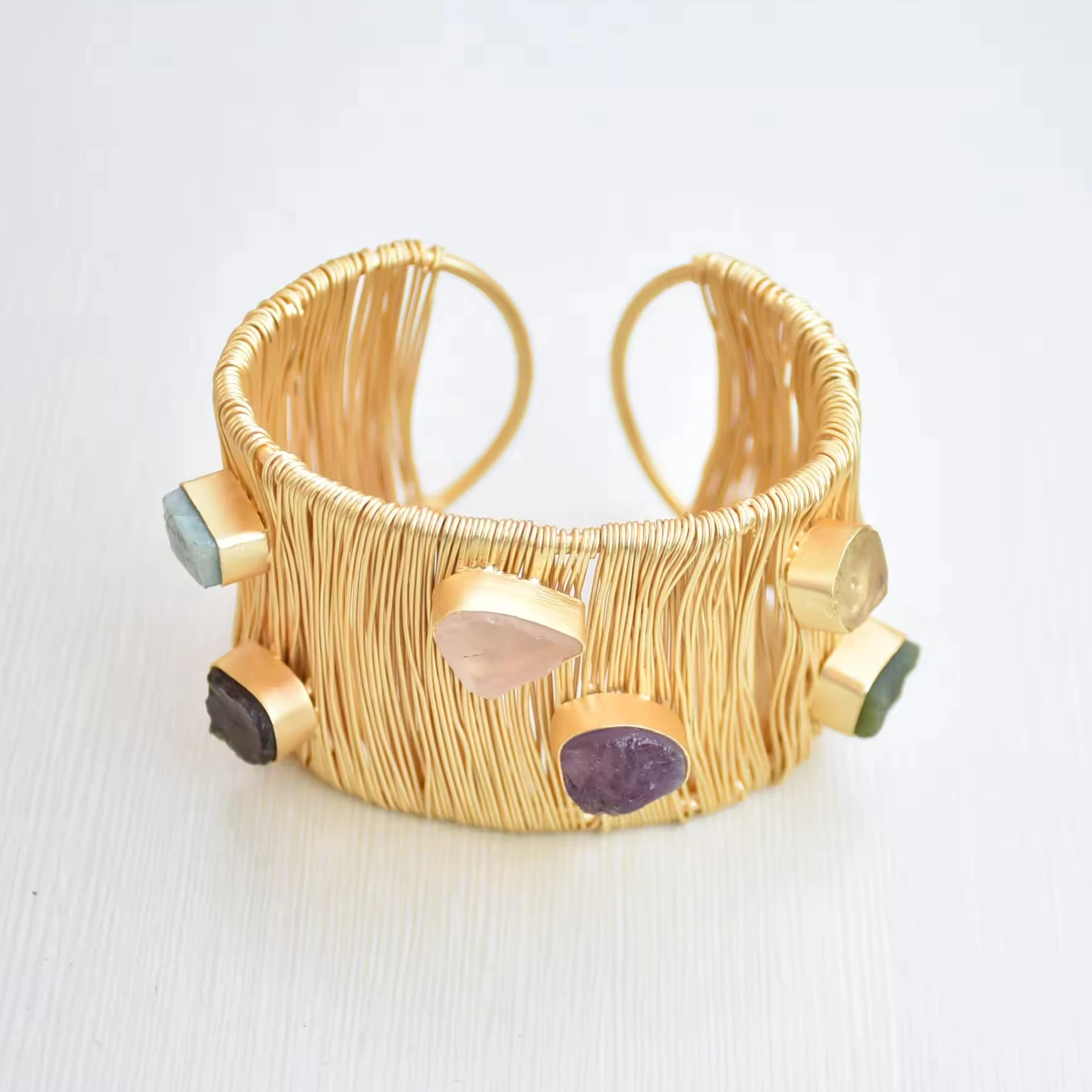 Handmade Brass Cuff Bangles With Unique Geometric Design And Semi ...
