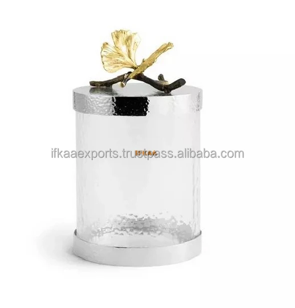 Glass Canister With Gold Flower Lid & Container Gold and Silver Home ...