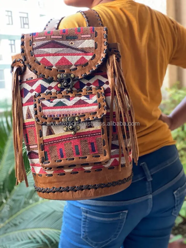 Shop Our Collection of Vintage Handmade Jacquard Leather Tassel Backpacks