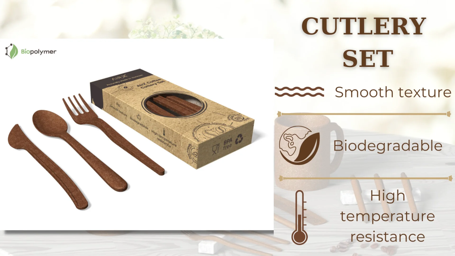 Luxury Biodegradable Cutlery Set Made Of Coffee Biobased Pp Granules ...