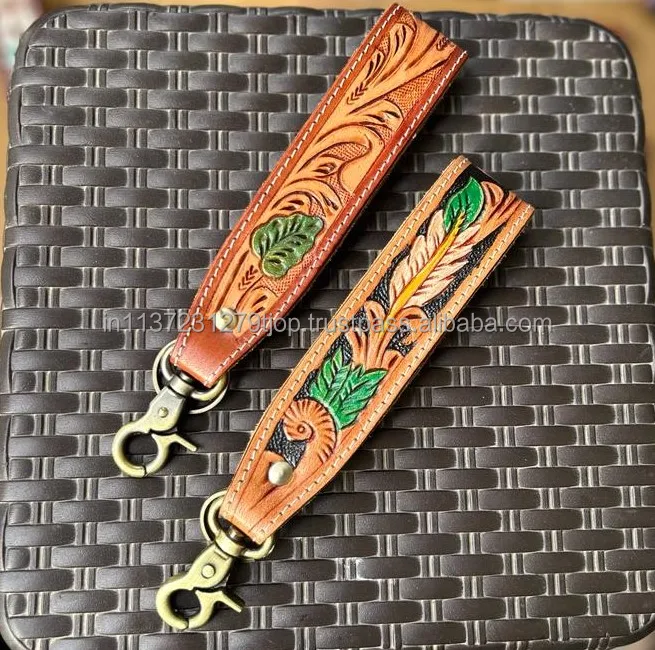 New Arrival Hand Tooled Leather Wristlet Key Fobs Embossed Floral Print ...