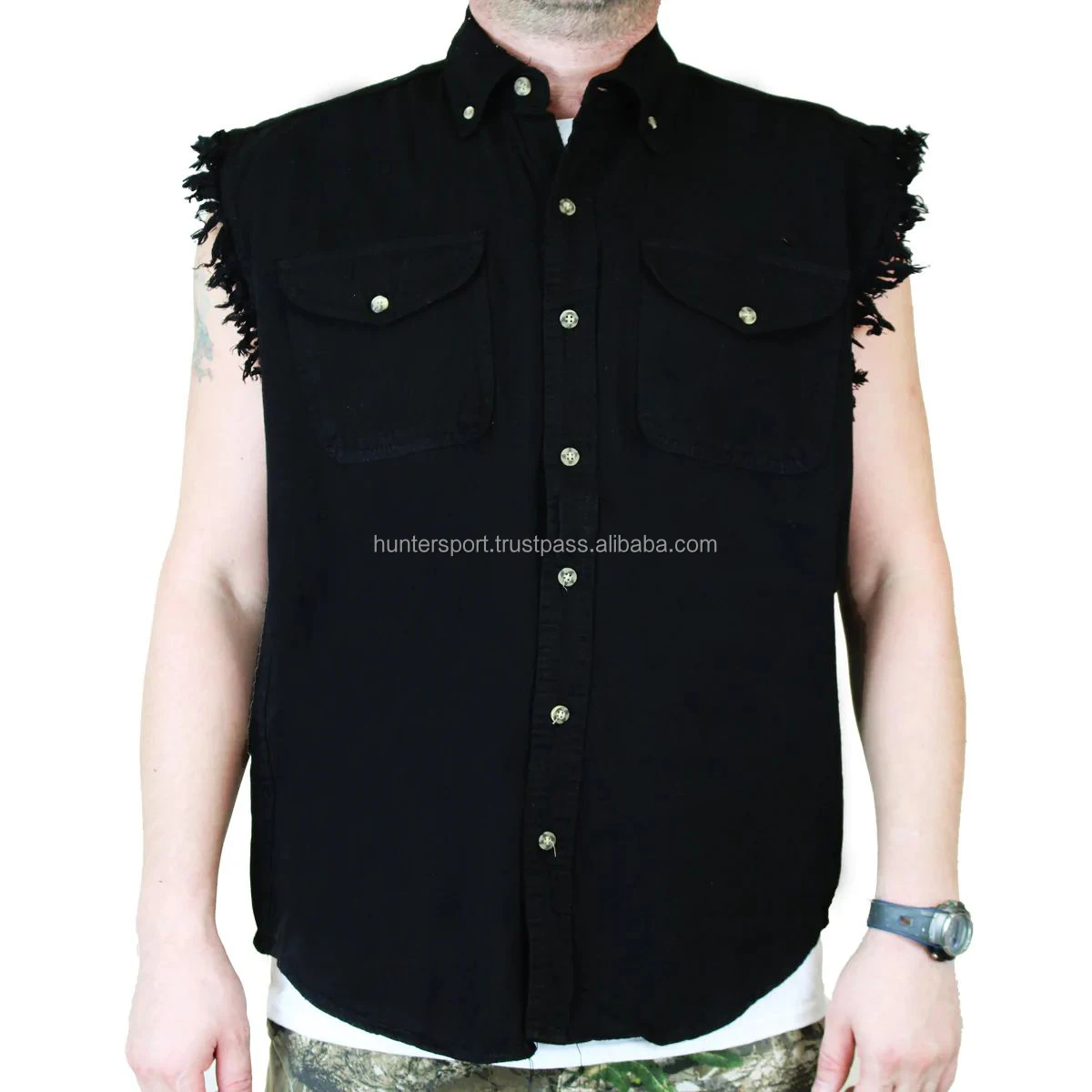 Mens Biker Riding Grey Cotton Cut Off Half Sleeveless Shirt With Frayed ...
