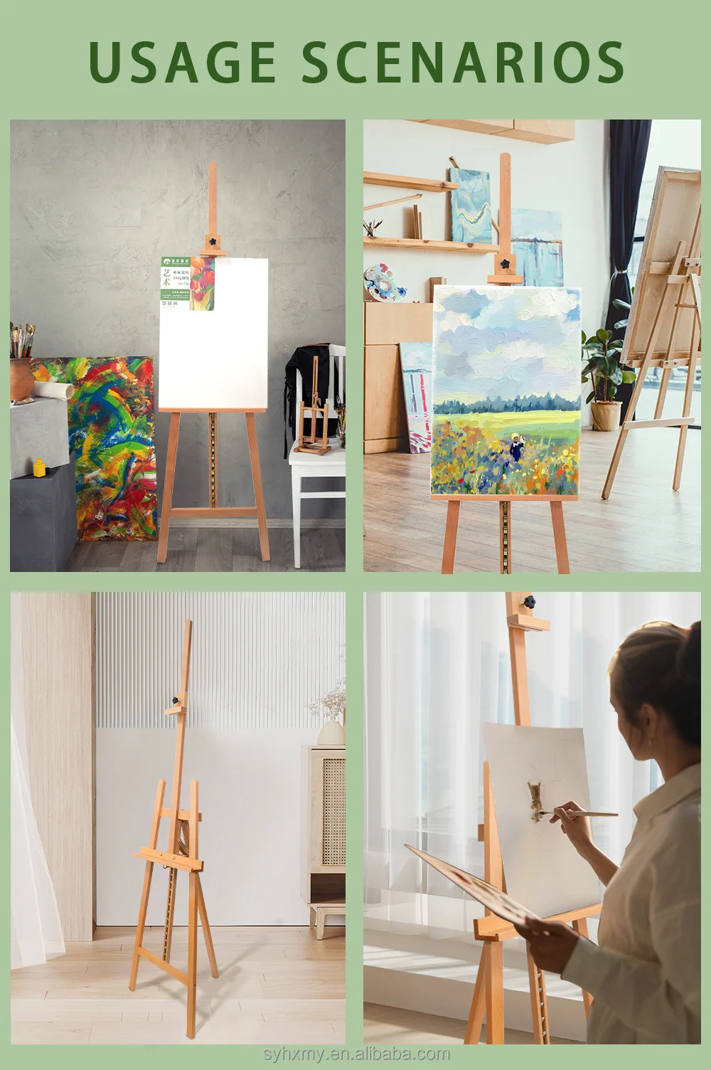 150CM Large Triangle Easels - Adjustable Beech Wood Art Racks