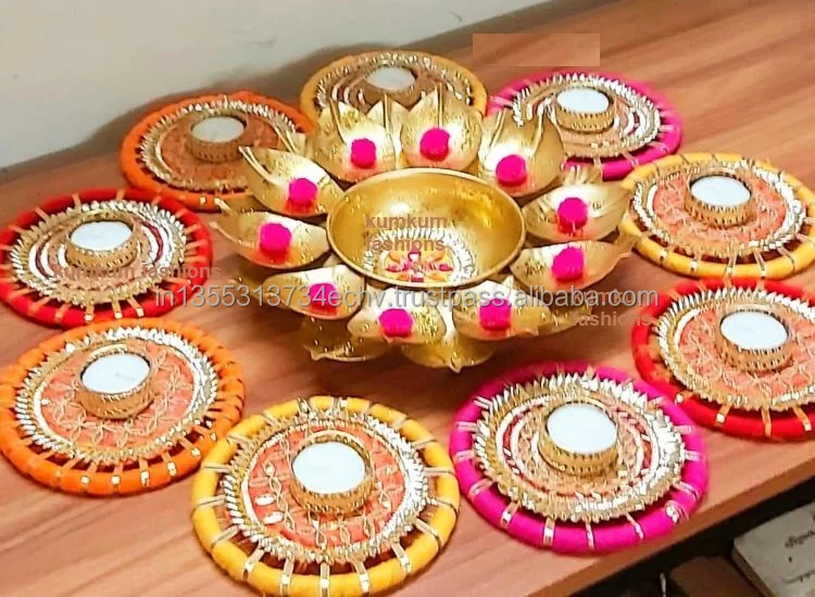 Urli Decoration for Wedding - Flower Style with Candle Holders