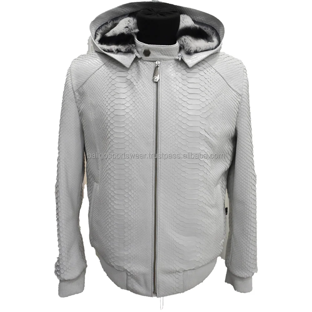 Men's Python Embossed Leather Jacket, New Detachable Hooded Style ...