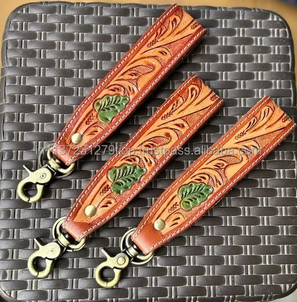 New Arrival Hand Tooled Leather Wristlet Key Fobs Embossed Floral Print ...