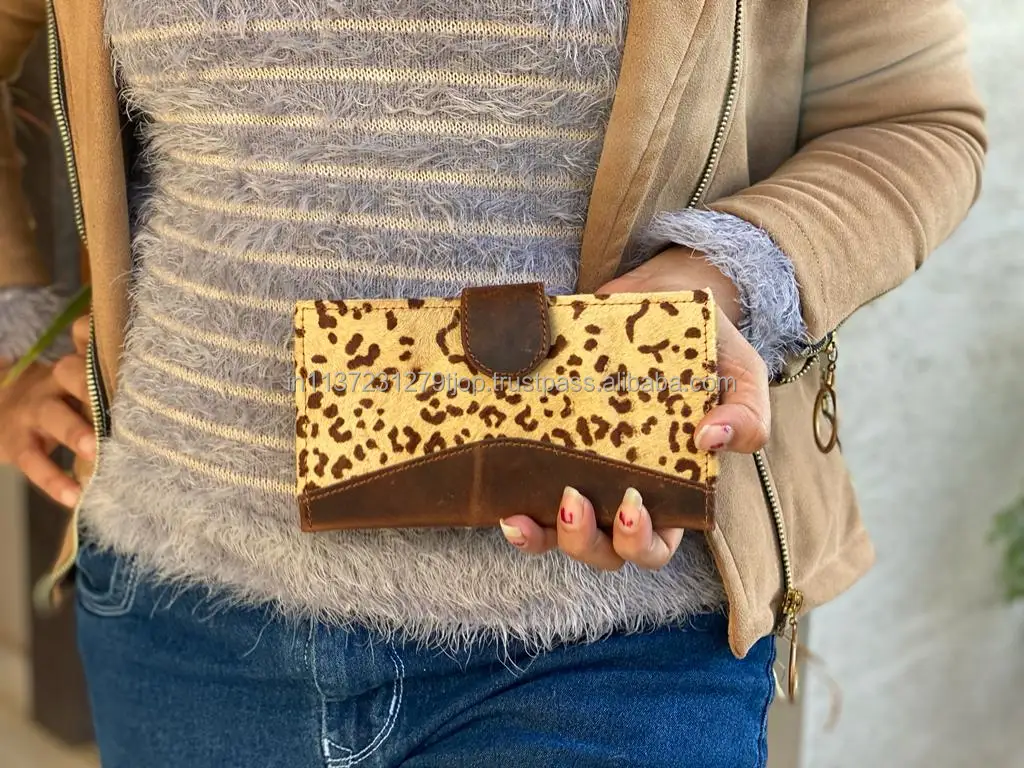 New Real Handmade Hair on Hide Animal Print Fur Wallet Bifold Leather ...