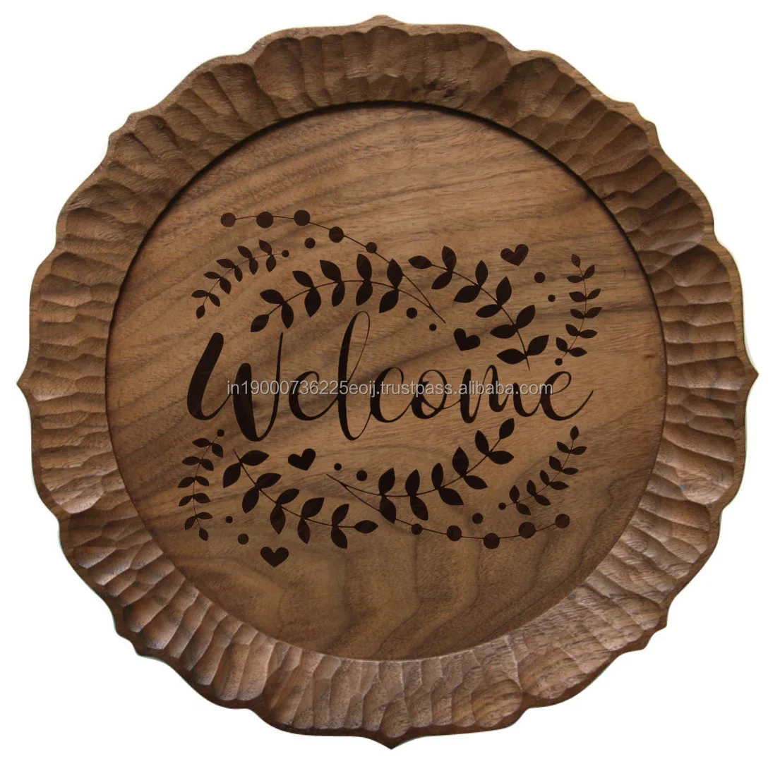Modern Centerpiece Wooden Serving Charger Plate With White Inlay Design ...