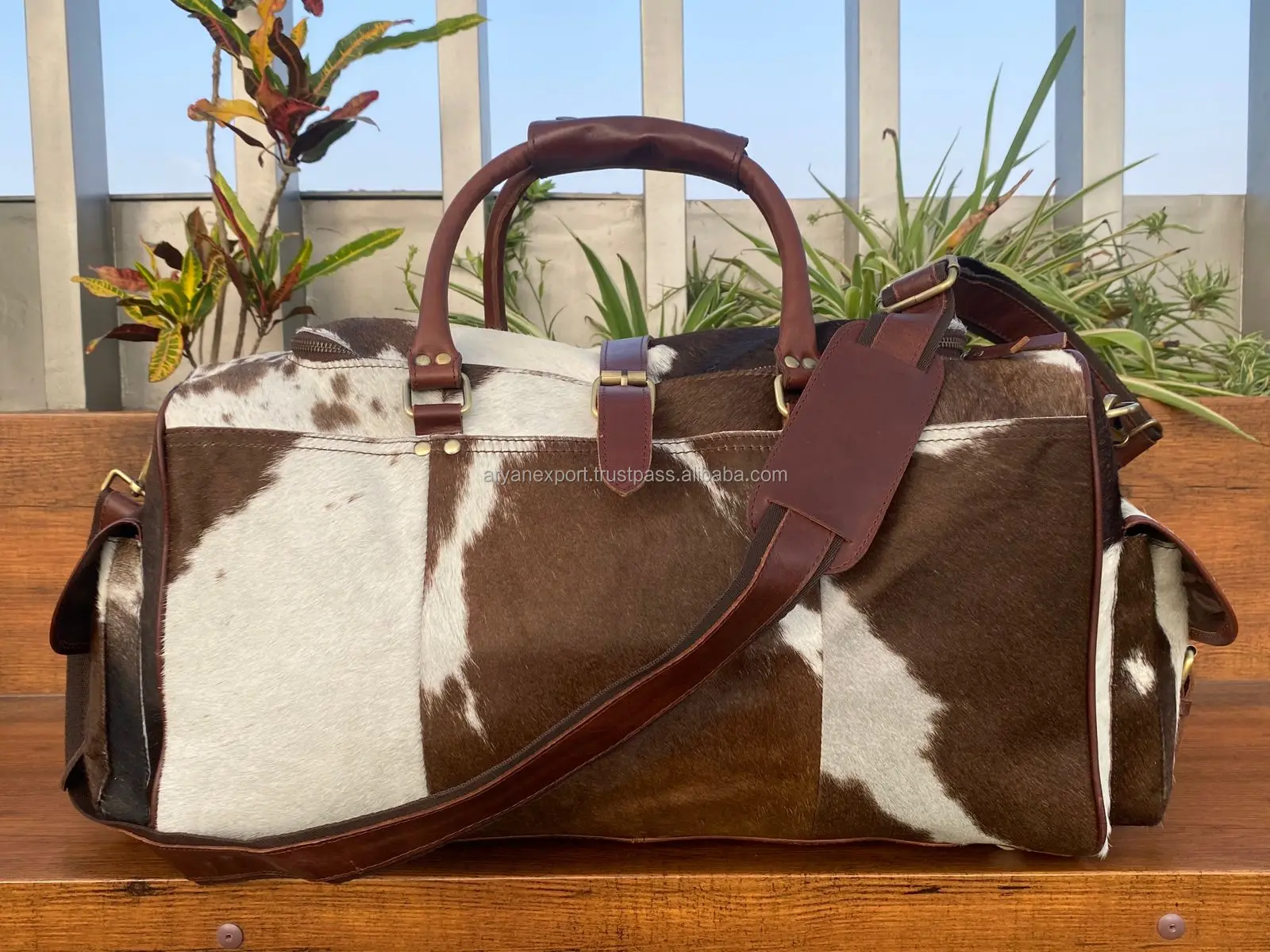 Travel Cowhide Hairon Luggage Bag Vintage Overnight Duffle Leather ...