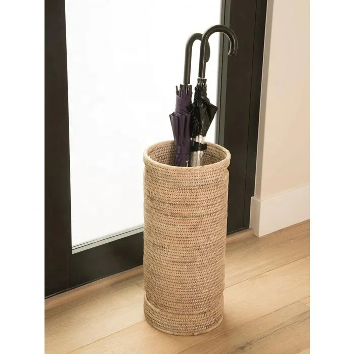 Whitewash Rattan Umbrella Stand - Durable & Stylish Storage