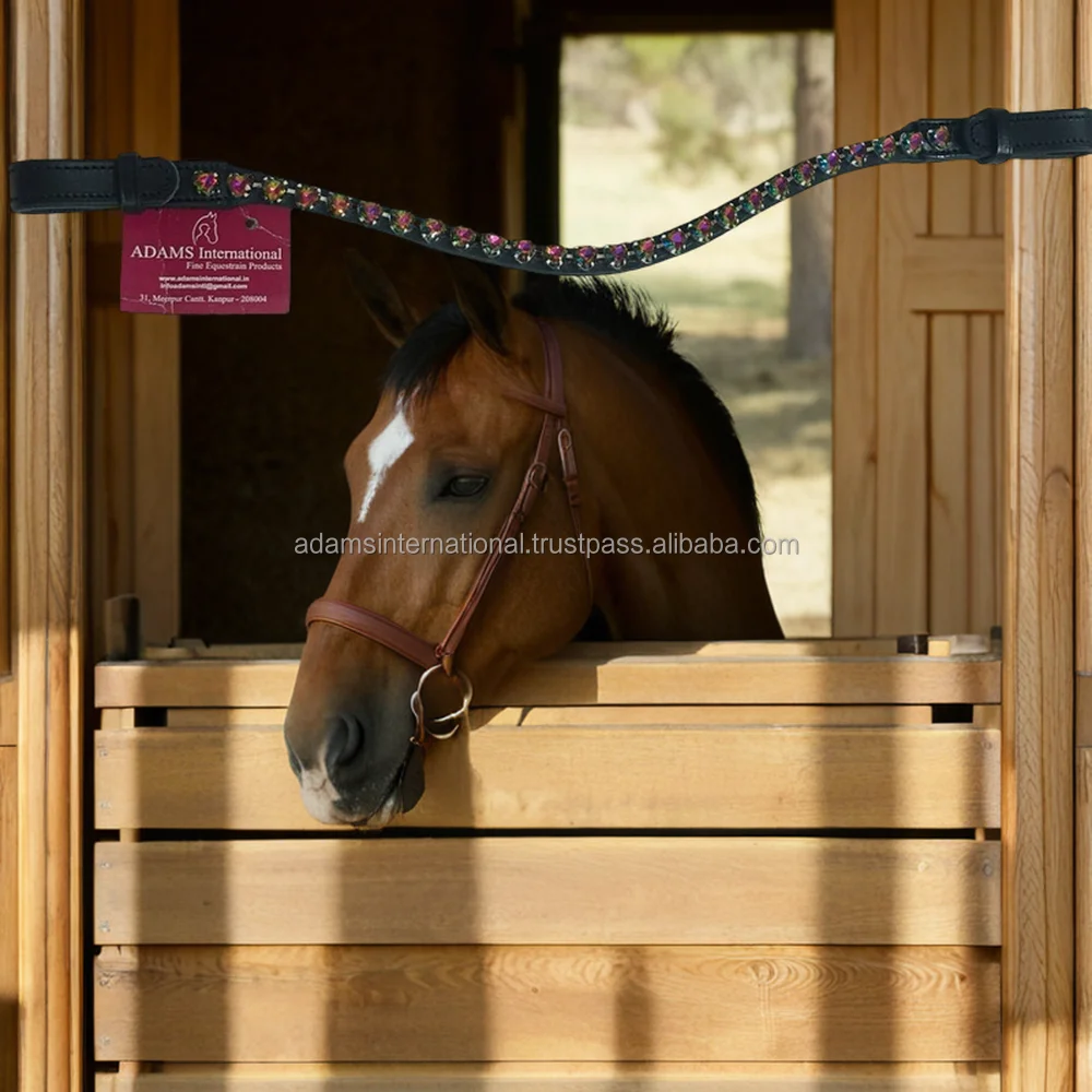 Genuine Leather Custom Horse Bridle Brow Band With Crystals Nice ...