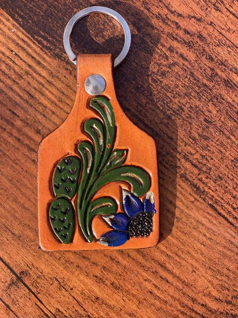 Hand Carved Tooled Leather Key Chains Cute Exotic Shape Leather Key ...