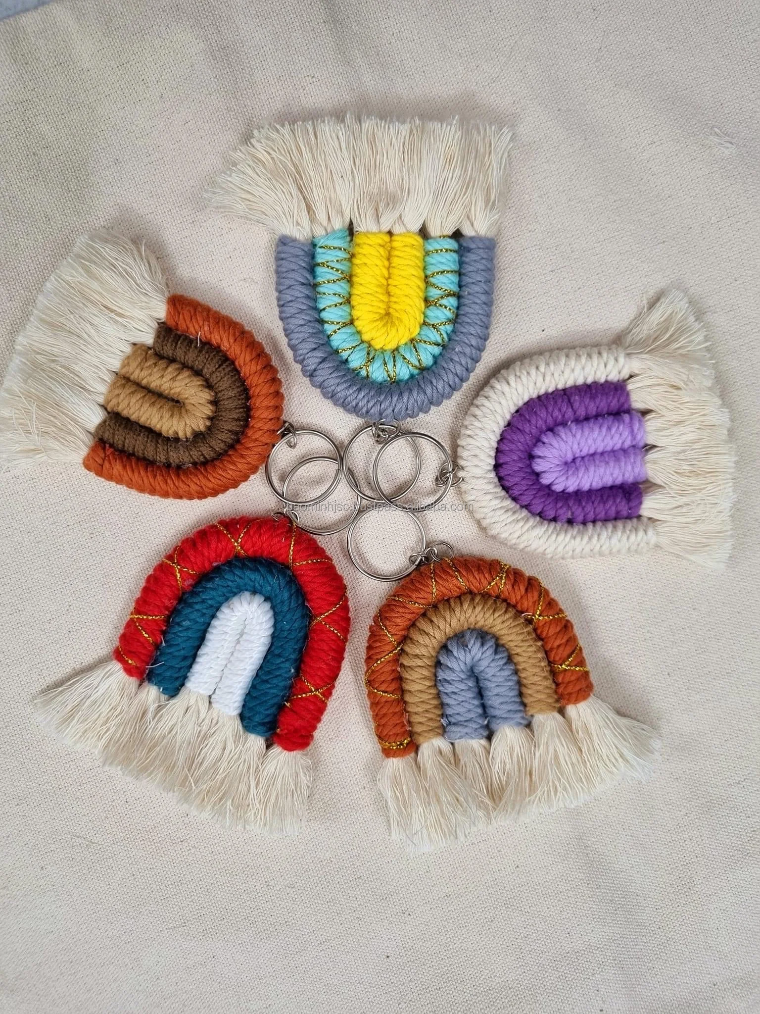 Handmade Customize Rainbow Macrame Key Chain Charming - Buy Macrame Car ...