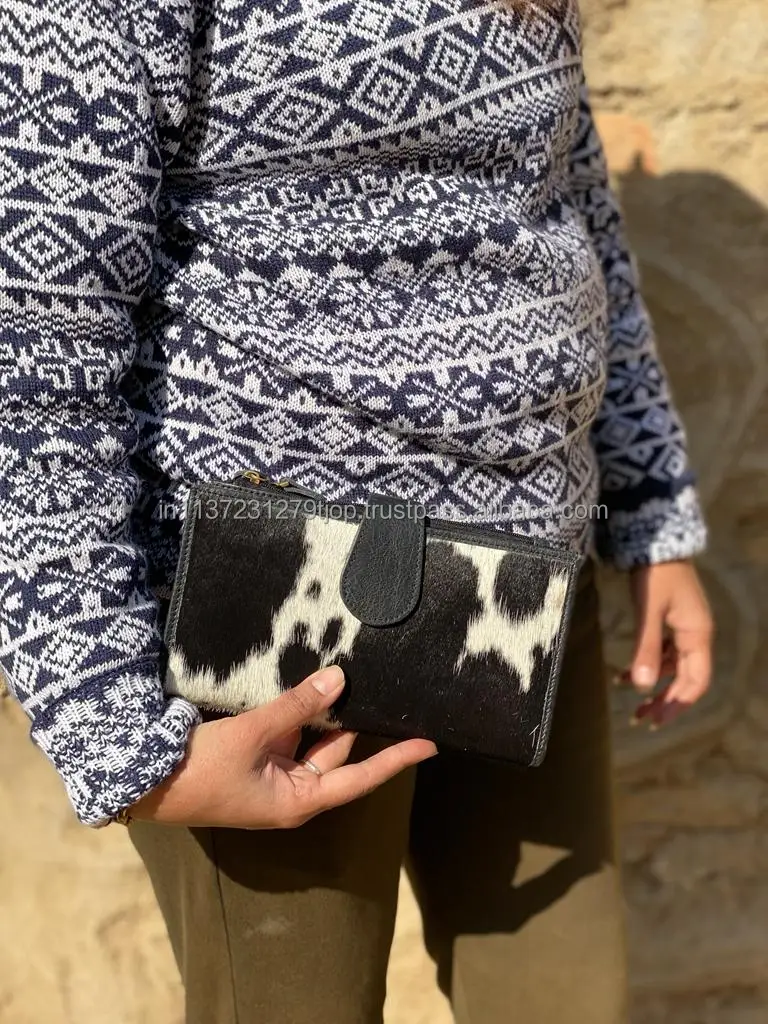 New Real Handmade Hair On Hide Wallets For Women Slim Wallet Bifold ...