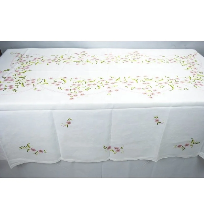 Embroidery Daisy Flower Design Table Cloth Professional Embroidered ...