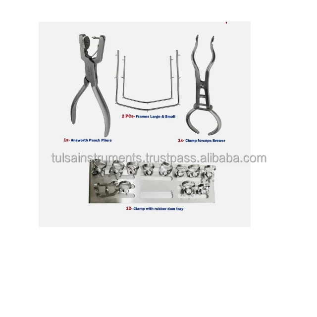 Dental Rubber Dam Kit Ainsworth Punch Forceps 12 Clamps Frame ...