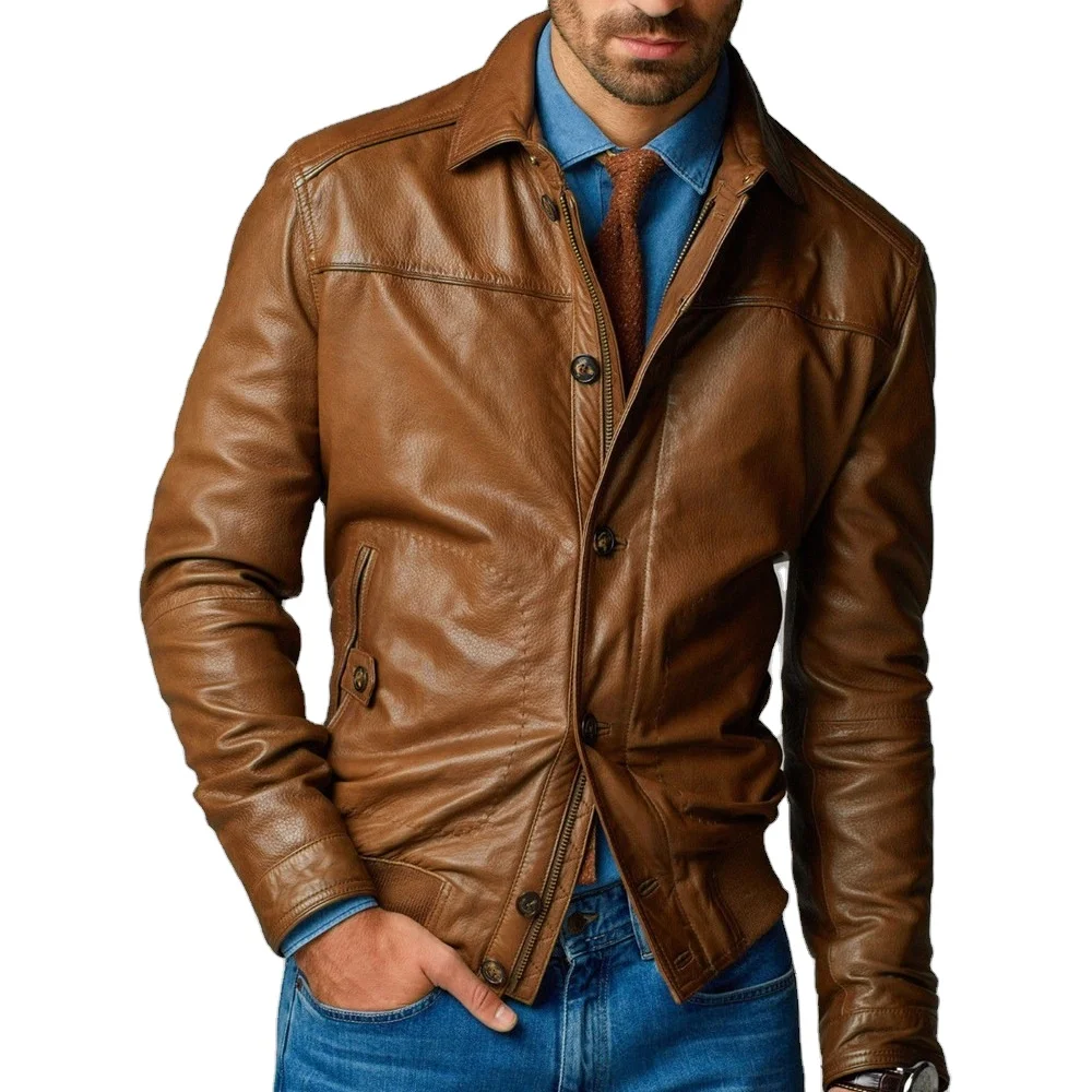 Camel Men's Retro Rust Leather Racing Biker Jacket Camel Men's Retro ...