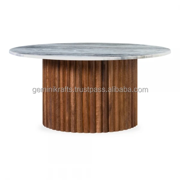 Hot Selling Design Natural Marble With Round Shaped Curve Wooden Base ...