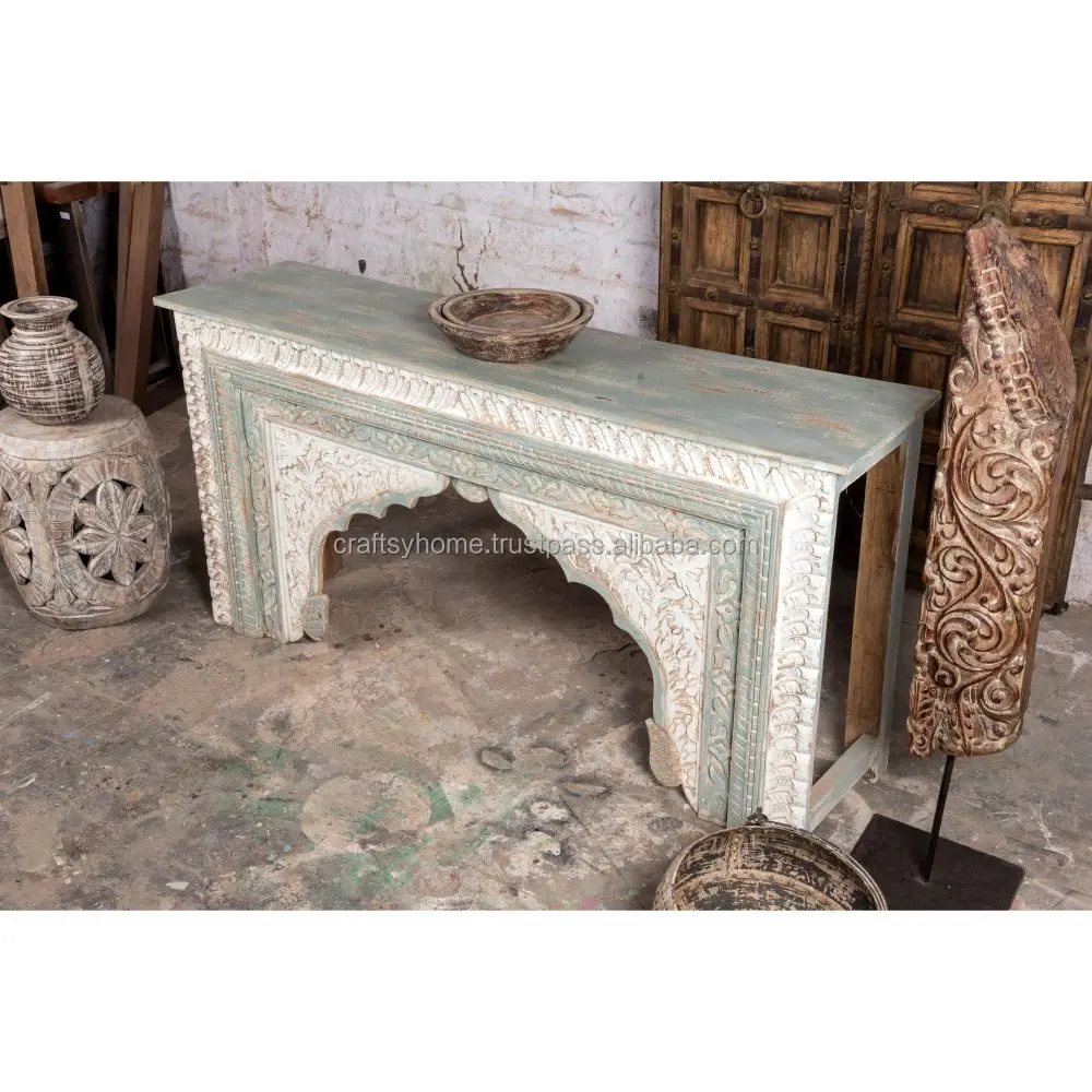 Handmade Indian Console Table - Rustic Finish & Adjustable