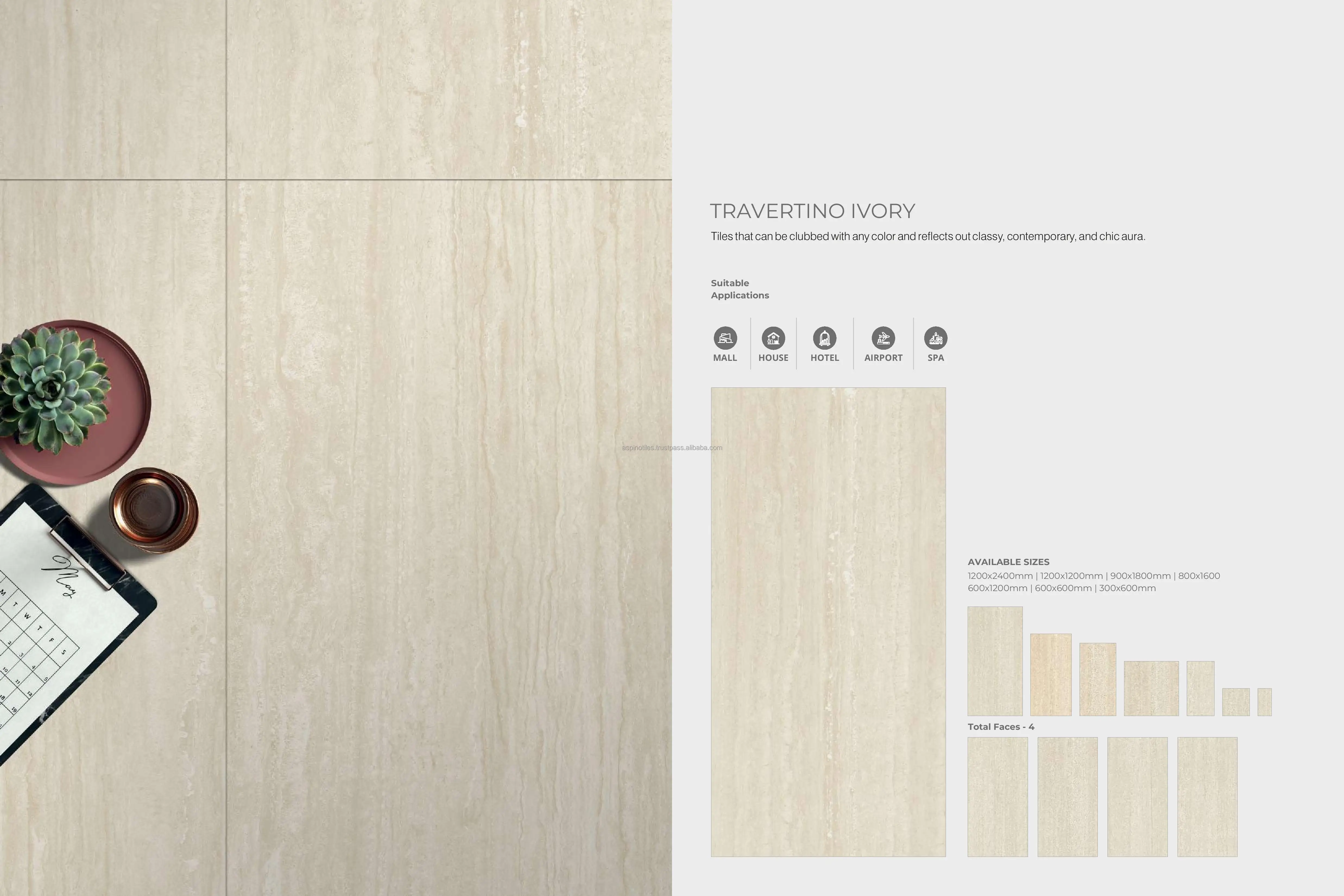 48x96 Large Size Tiles for Floor - Porcelain with Marble Texture