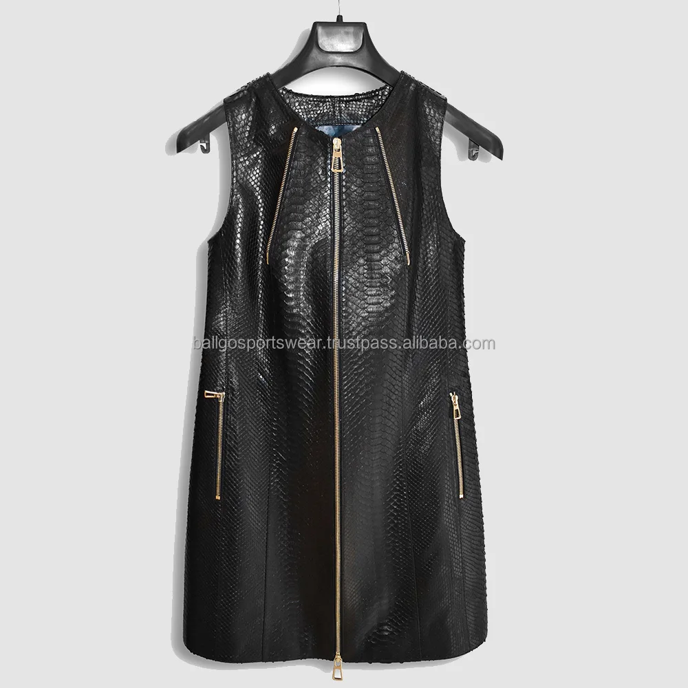 Python Print Leather Jacket Coat for Women's New Detachable Sleeve ...