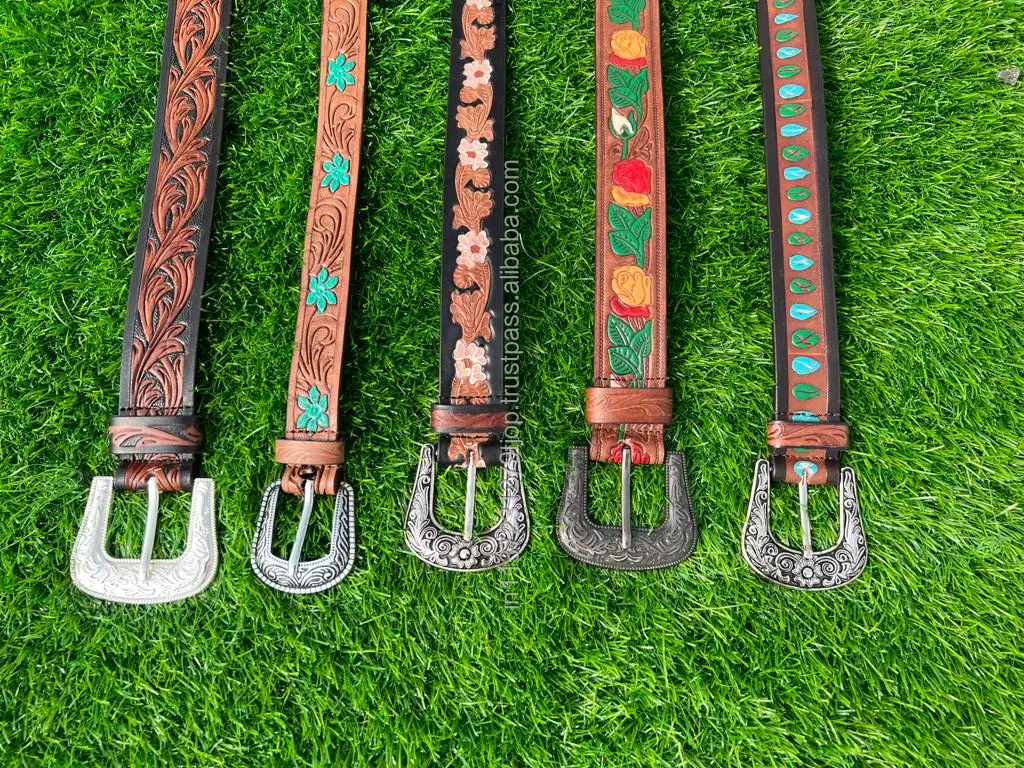New Western Stylish Real Genuine Hand Tooled Leather Floral Paint ...