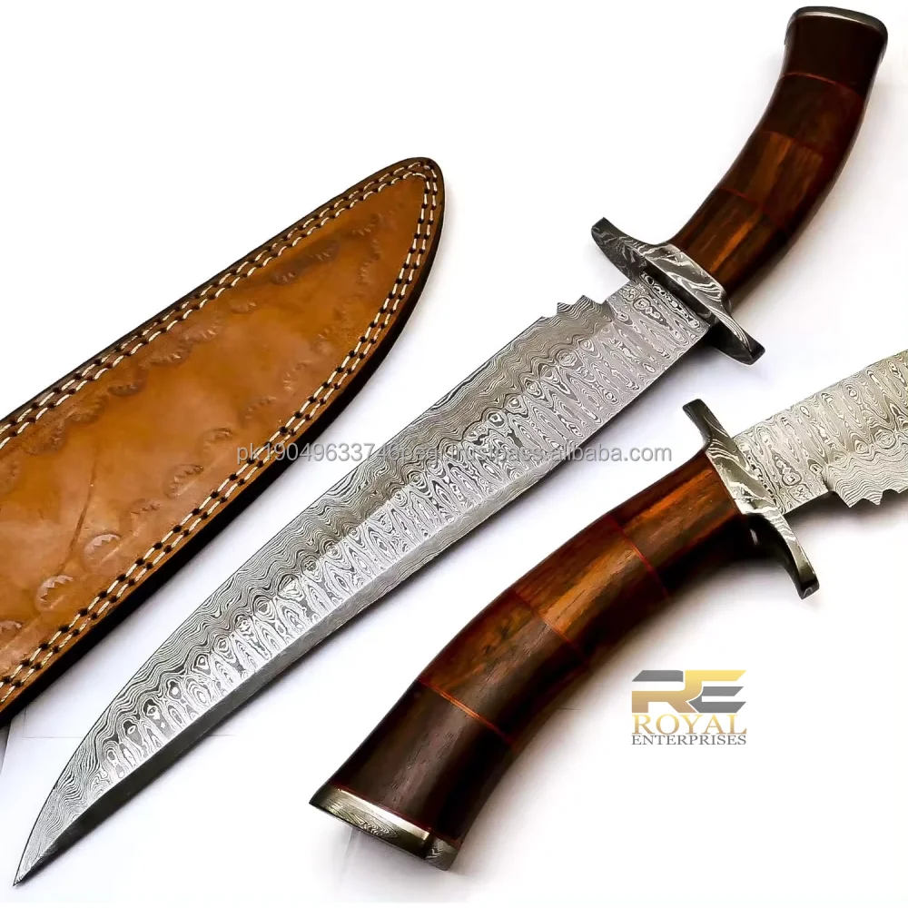 Damascus Steel Bowie Knife with Sheath Handmade Hunting Knife Fixed Blade Bowie Knives Ideal for ...