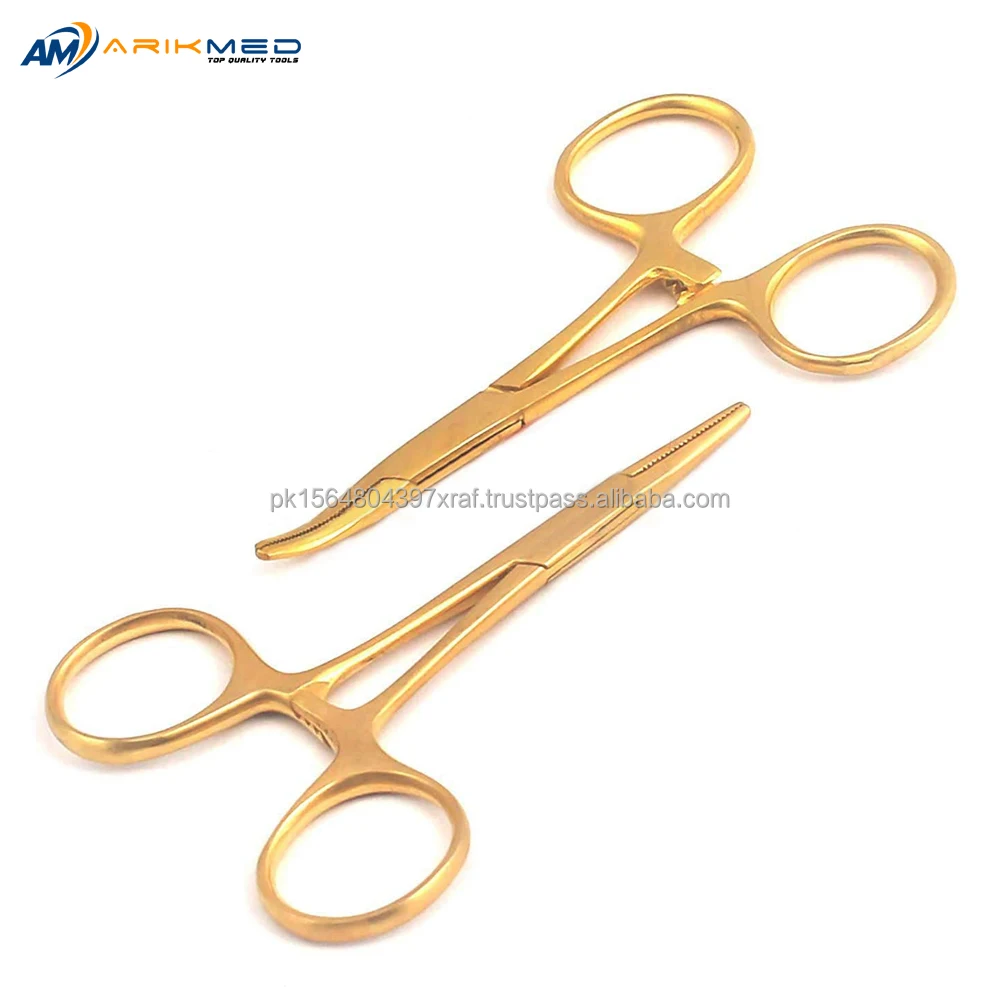 3.5 Straight Curved Hemostat Forceps Locking Clamps Full Gold Product ...