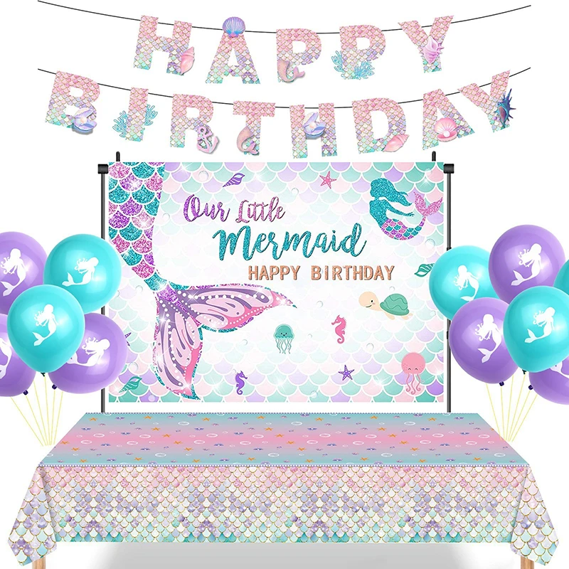 Huiran Mermaid Birthday Party Hanging Banner Background Mermaid ...